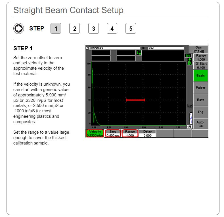 4.2 Typical Straight Beam Contact Setup Procedure | Evident